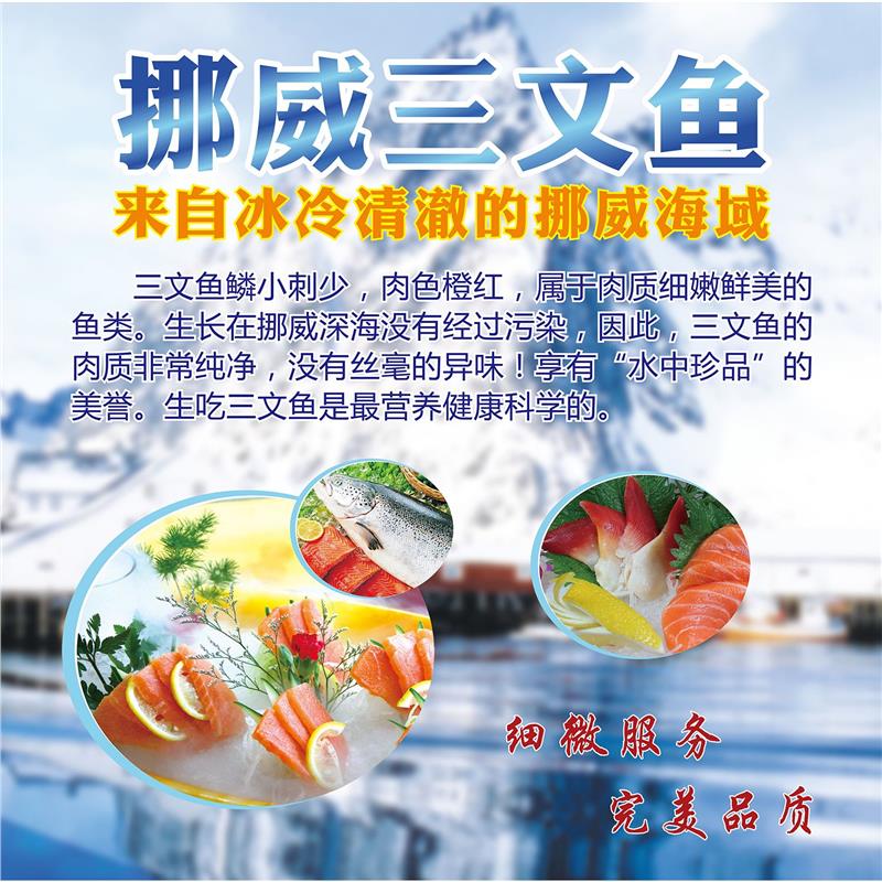 海报印制展板写真喷绘墙贴纸挂壁画美食挪威三文鱼宣传图片
