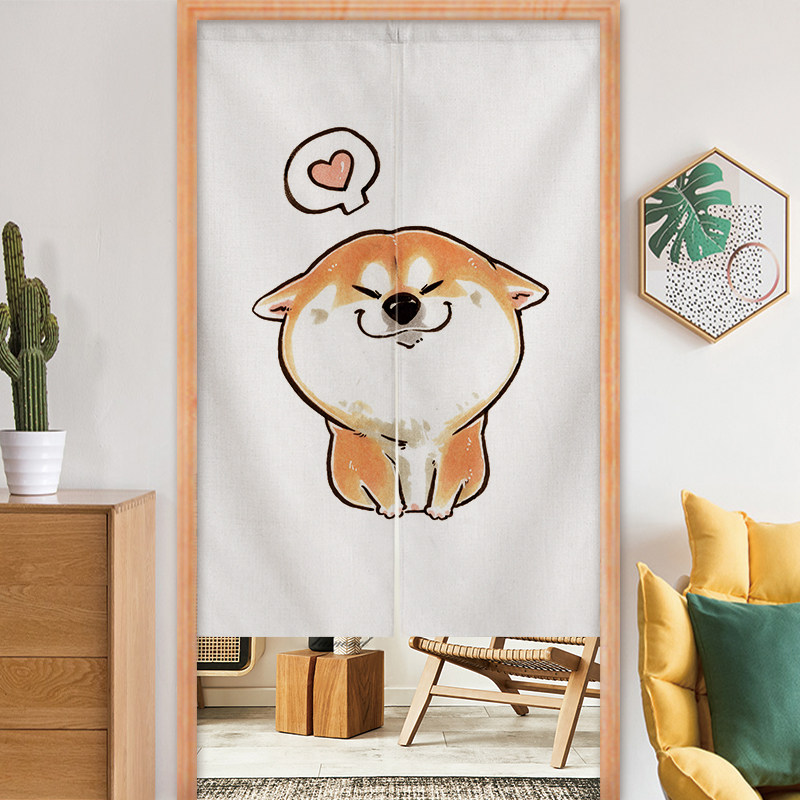 可爱柴犬门帘隔断帘家用卧室免打孔简约挂帘半帘卡通卫生间遮挡帘