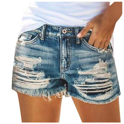 High waisted tattered jeans shorts with tassels 高腰破洞短裤