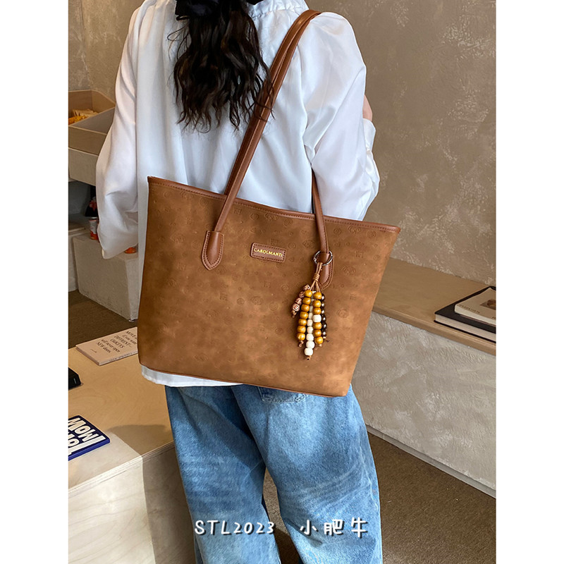 美式学院风大容量托特包包女大容量中古麂皮绒单肩包小众通勤女包