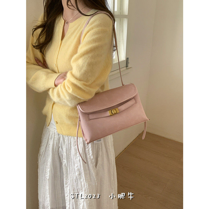 高级感中古凯莉包包女2026新款单肩斜挎包百搭时尚少女粉色小方包