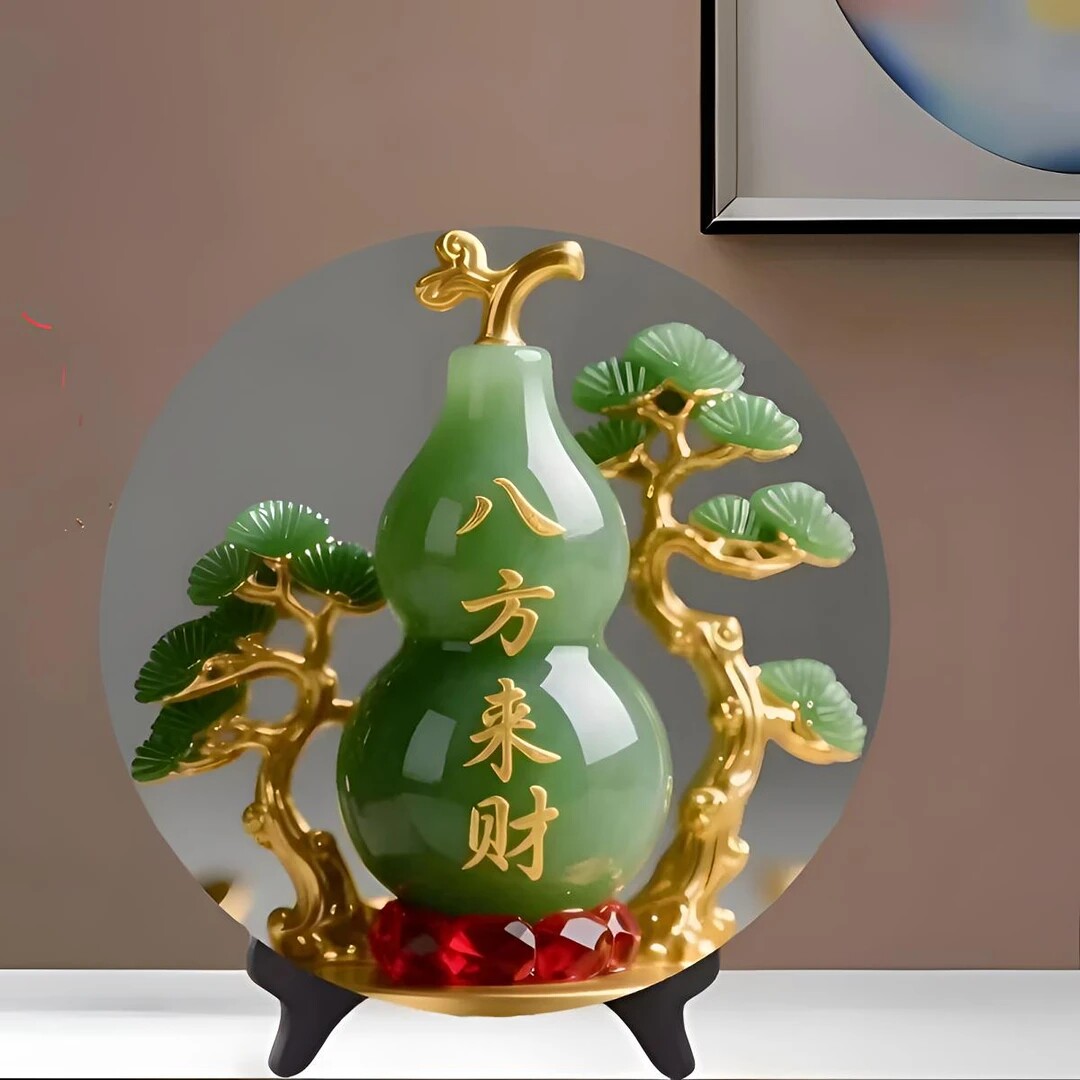 【老师推荐】八方来财翠玉葫芦玉石装饰画客厅办公室玄关桌面摆台