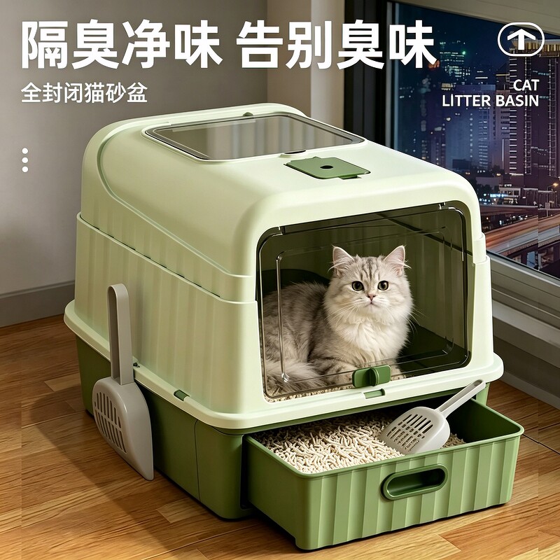 猫砂盆防臭全封闭超大号猫咪厕所特大抽屉式下进上出猫沙盆防外溅