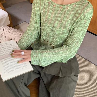 LE.LONGER亿夫人-女2026春季新款宽松串珠空调衫罩衫女针织衫2807