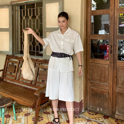 SEGUYX 涩谷-百搭衬衣夏季薄款莱赛尔棉通勤短袖衬衫(配丝巾)W102