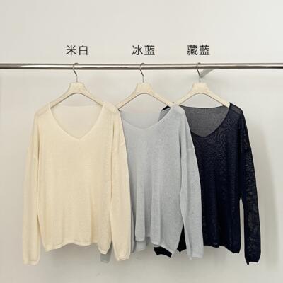 MMC-弛感针织衫大V领宽松显瘦长袖罩衫毛衣简约针织衫61M62213-1