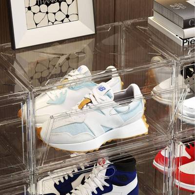 亚克力鞋盒磁吸侧开正开aj包包手办摆件加厚大号收纳盒可叠加鞋架