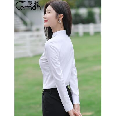 白DAR衬衫正长袖女工制早装春棉衬衣职业装工作服蓝色小领通勤服