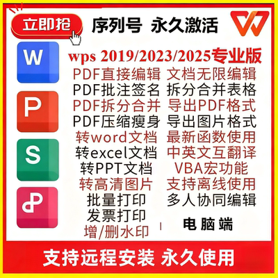 wps2025专业企业版永久激活使用安装序列号pdf编辑格式转换vba宏