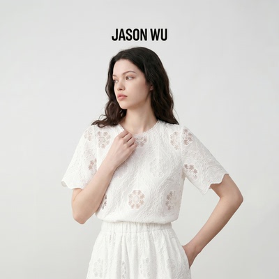 JASON WU-J系列棉感气质优雅镂空蕾丝刺绣短袖上衣小衫女夏季新款