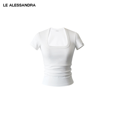 LeAlessandra褶皱方领T恤