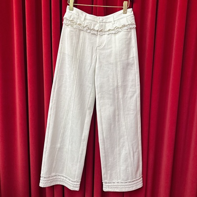 洛可可饰边牛仔长裤休闲裤