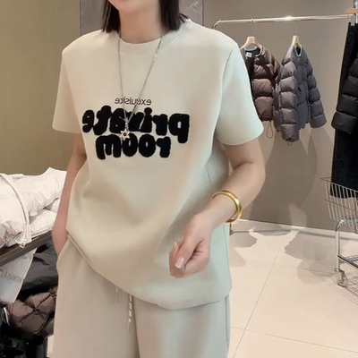 字母毛巾绣短袖t恤女大码女装