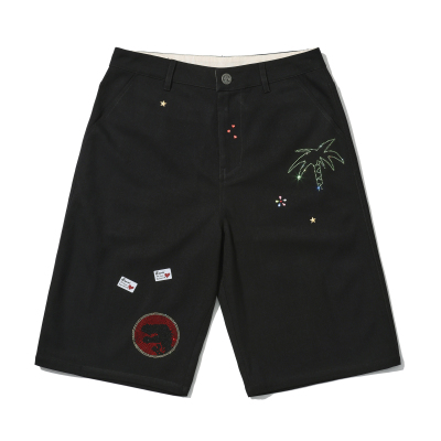 pacshop短裤短西裤烫钻黑色羊毛