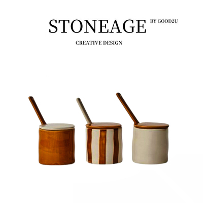 丹麦釉下彩手作复古风陶瓷调味罐原设计家用厨房收纳盒用品调料罐