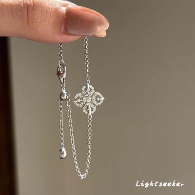 S925纯银四叶草手链女叠戴新中式