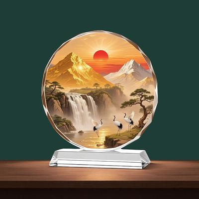 日照金山客厅生财玄关水晶摆饰现代轻奢桌面装饰品公司办公室摆台