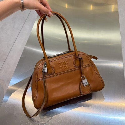 Miu系26ss新款 Vivant秀款托特包复古做旧手提包 保龄球公文包
