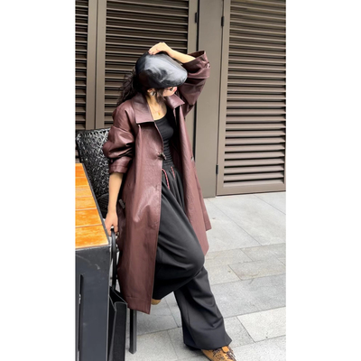 love蛋白皮 pu 风衣英伦风百搭女秋季中长款外套