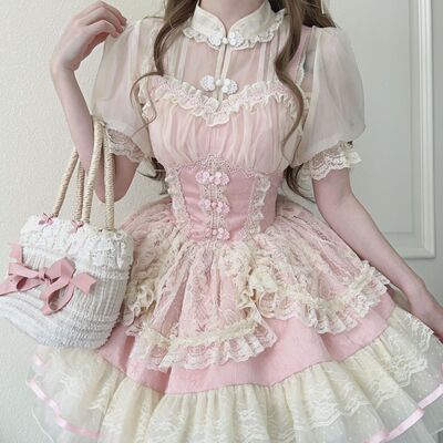 ~原创设计中华芭蕾风Lolita吊带jsk连衣裙成人礼洋装蓝色吊带裙