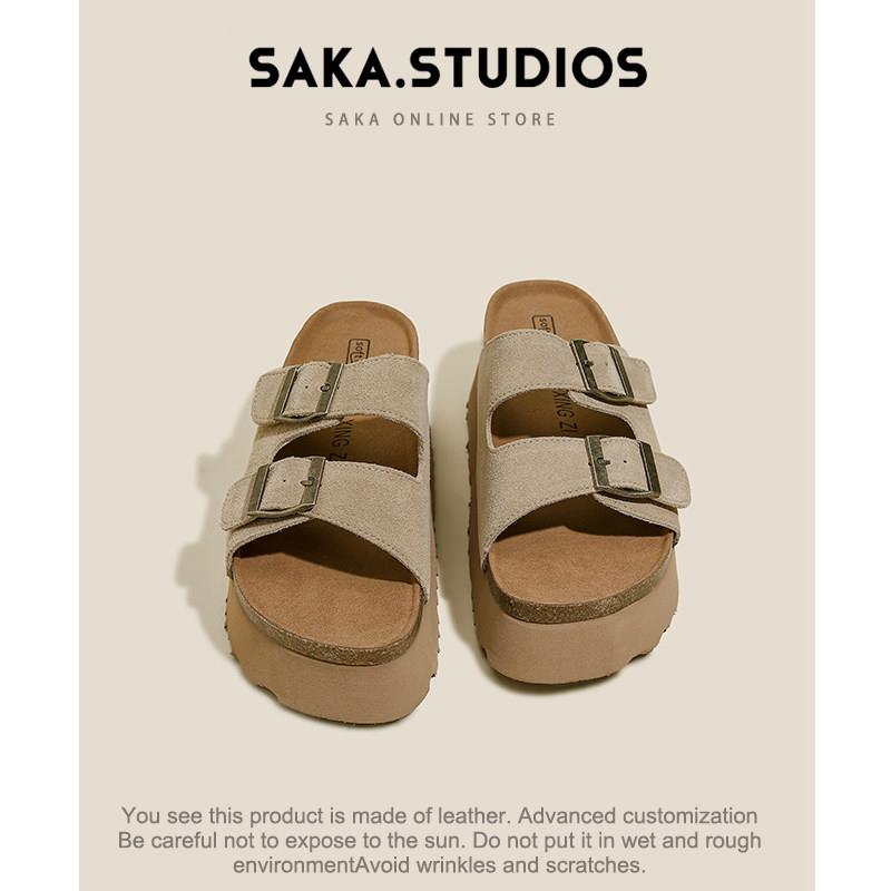 【saka】真皮~增高厚底勃肯凉拖鞋女2026夏新款复古百搭博肯凉鞋