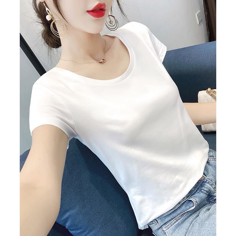 白色短袖T恤女2026新款春夏季圆领修身上衣棉正肩半袖打底衫T恤