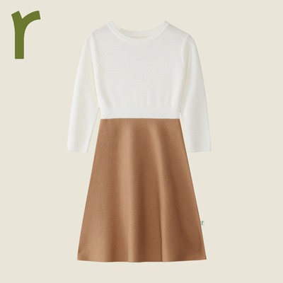 ArborTree 光阴 100%巴素兰羊毛女宝春秋拼色裙羊毛裙连衣裙