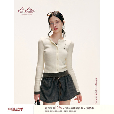 撞色假两件正肩修身针织上衣