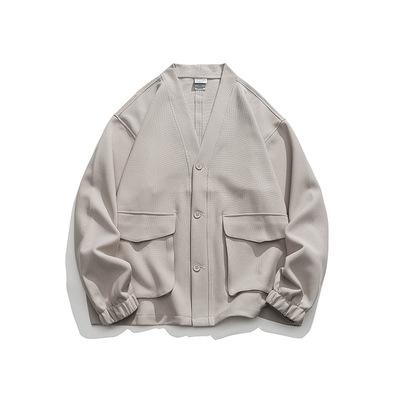 国潮情侣开衫日系复古纯色宽松