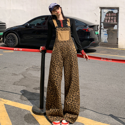 慵懒风宽松秋冬背带豹纹2024新款