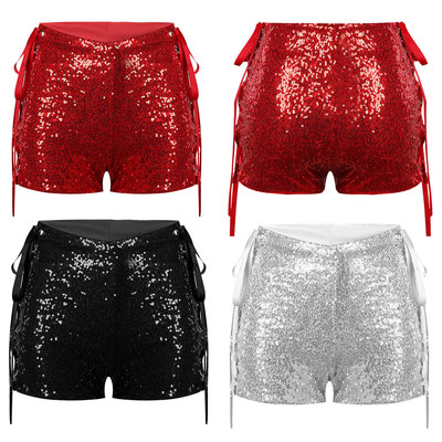 高腰亮片镂空性感绑带短裤