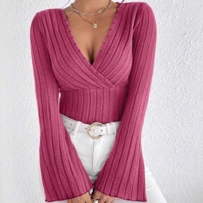 V领修身性感长袖t恤上衣