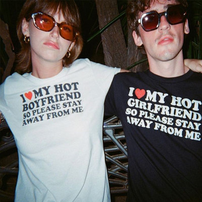 夏季纯棉情侣趣味英文短袖T恤