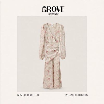 【现货】GROVE ROMANTIC初见蔷薇~韩国温柔V领碎花一片式连衣裙夏