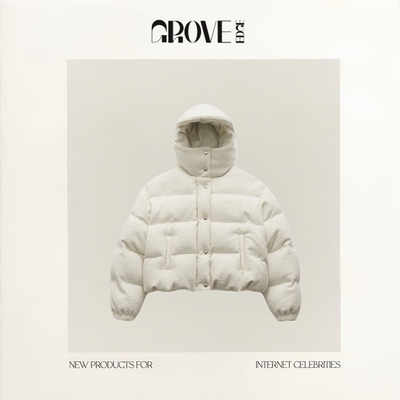 【现货】GROVE EDGE韩东大门冬季羊毛面料气质连帽鹅绒羽绒服外套