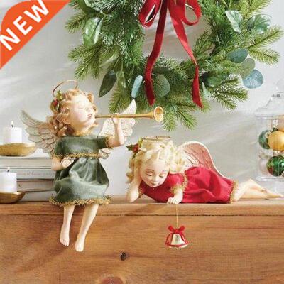Christmas Resin Angel Sculpture Blowing Trumpet Sitting