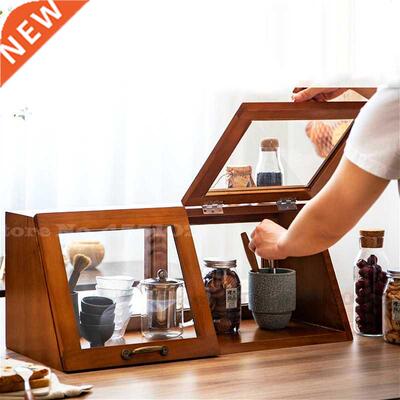 Solid Wood Glass Sideboard Kitchen Countertop Cupboard Slidi