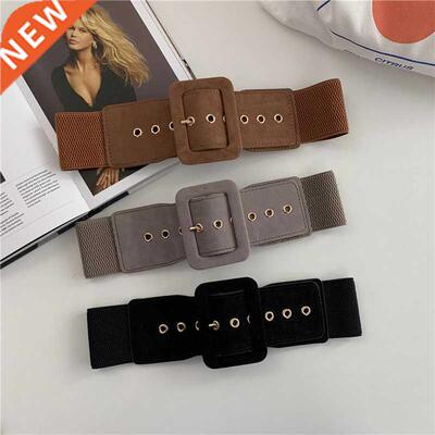 Women Belt Stch Wide Waist Belts Metal Buckle Leather Strap