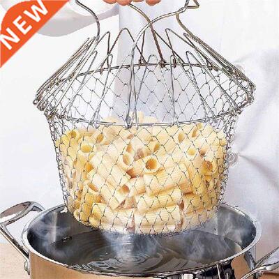 1pc Stanless Steel Foldable Fry Basket Steam Rnse Stran