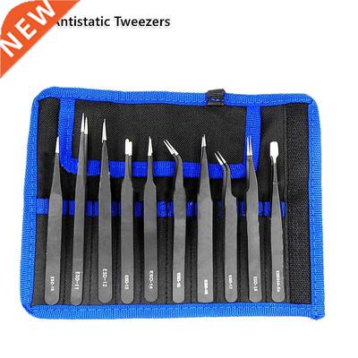 10 Pcs Set Stainless Steel Tweezers Professional Industrial