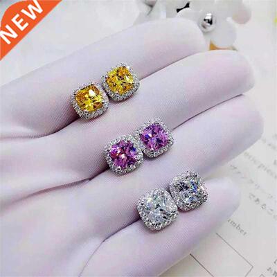 Luxury Female Yellow Pink Stone Earrings Fashion Silver Colo