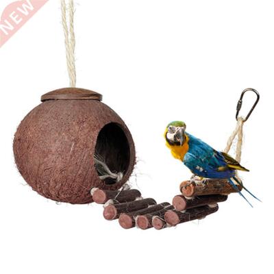 Natural Coconut Shell Parrot Nest Parakeet Birds Feeder Pets