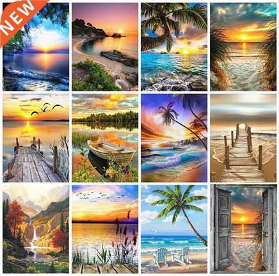 HUACAN Full Square Diamond Painting Sunset Waterfall 5D DIY