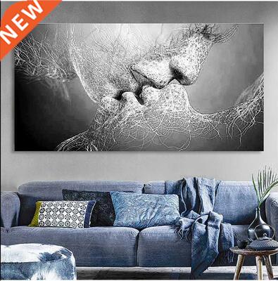 Black Love Kiss Painting Abstract Print Poster Pictures Hom