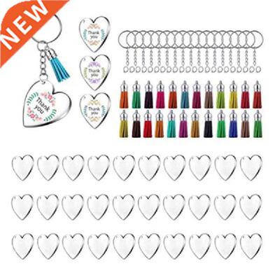 New 90Pcs Acrylic Discs Clear Heart Keychain Blanks Charms