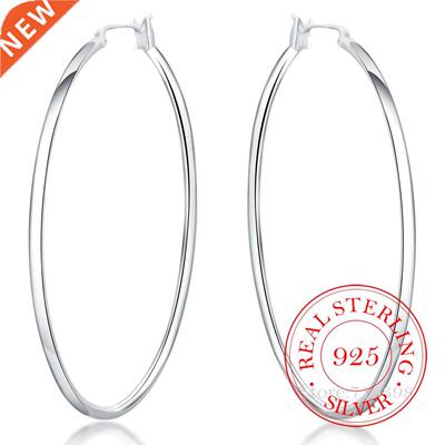 100% 925 Sterling Silver Hoop Earring Korean Big Smooth Circ