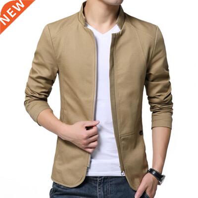 Men Jacket Stand Collar Solid Color Plus Size Zipper Fly Car