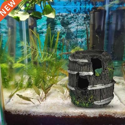Resin Aquarium Ornaments Decorations Artificial Barrel Cave