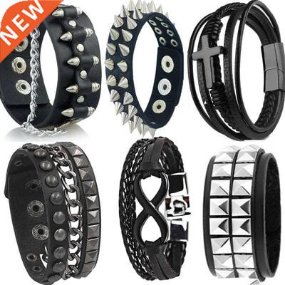 Rinhoo 10 Styles Punk Unisex PU Leather Bracelet Multilayers