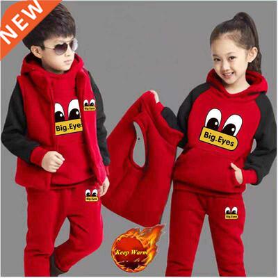 Boy Girls Fall Winter Thick Warm Clothing Set 3 Pcs Sweatshi